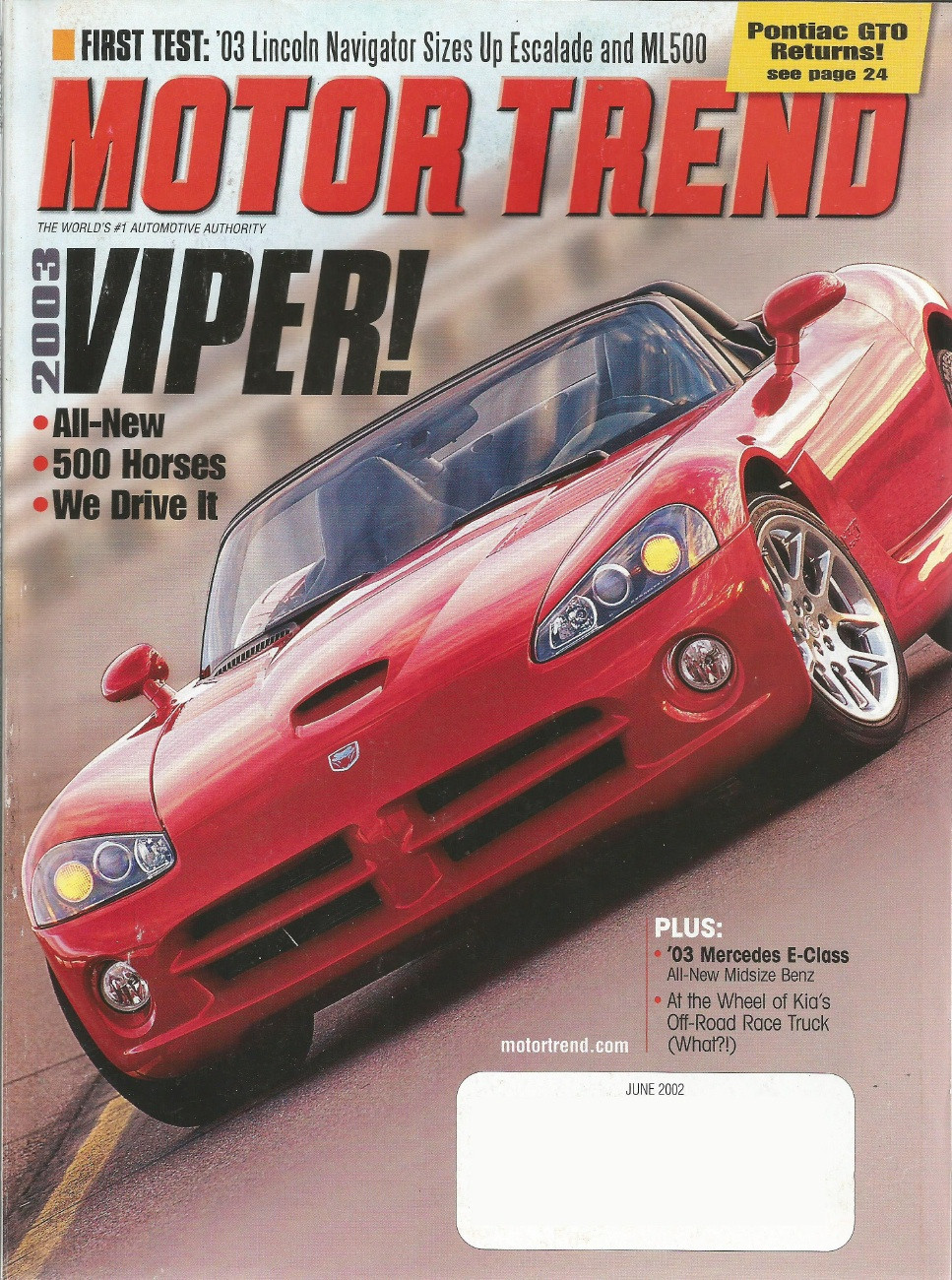 MOTOR TREND 2002 JUNE - CROSS-OVERS, VIPER SRT-10 - 2000-2009 - JIM'S ...
