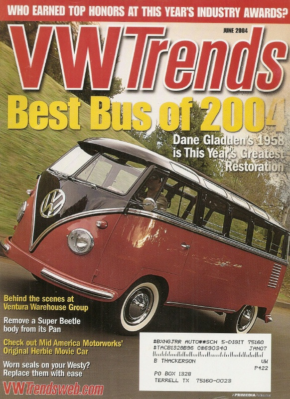 VW TRENDS 2004 JUNE - WESTFALIA SEALS REPLACED, HERBIE MOVIE CAR, ’58 ...
