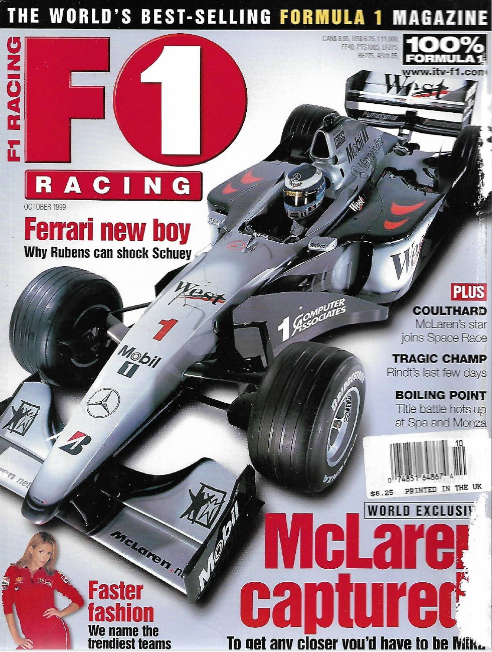 F1 RACING 1999 OCT - MCLAREN MP4-14,RINDT,DINIZ, COULTHARD, WALKER ...